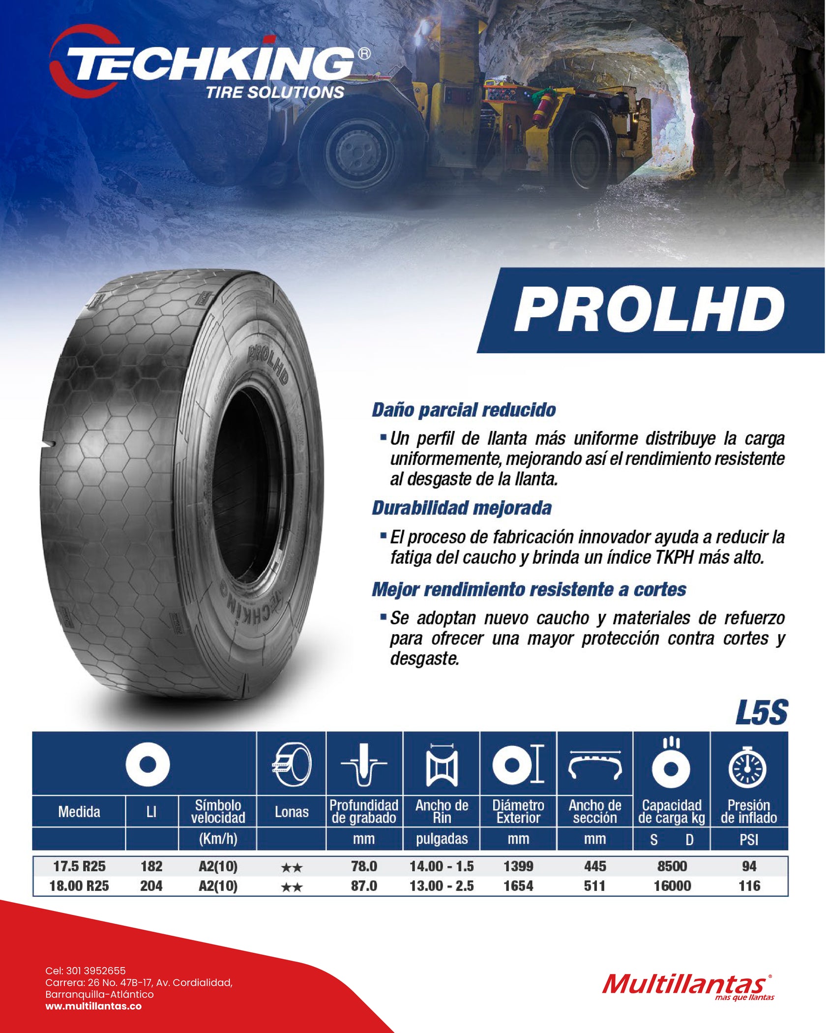 Llanta 17.5R25 182A2 PROLHD ** C2 L5S TL Techking — Multillantas